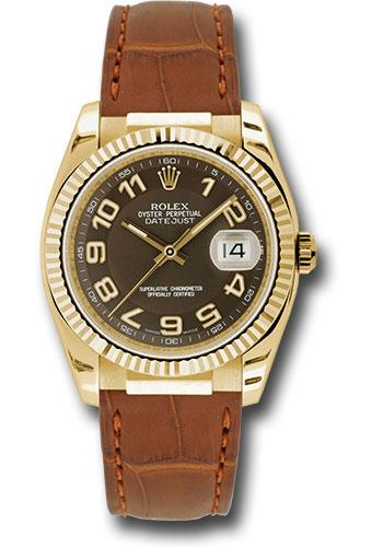 Rolex Yellow Gold Datejust 36 Watch - Fluted Bezel - Brown Arabic Dial